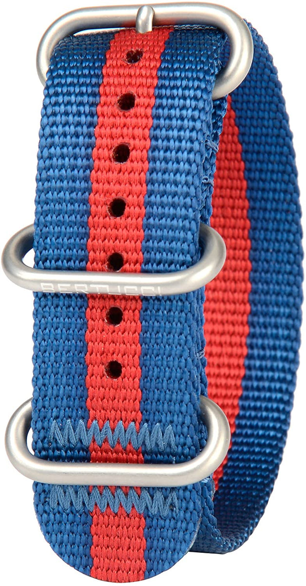 BERTUCCI Heavy-Duty Nylon Webbing Band, 22mm Blue with Red Stripe ...
